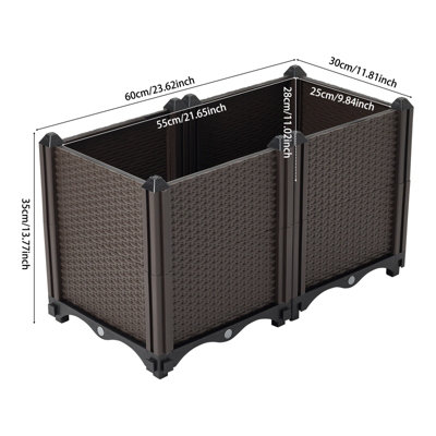 Rectangular Plastic Outdoor Raised Garden Bed Planter Box, 60x30x35