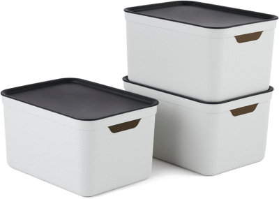 Rectangular Storage Boxes, Rotho Storage 3-Set, 16L with Lid, White
