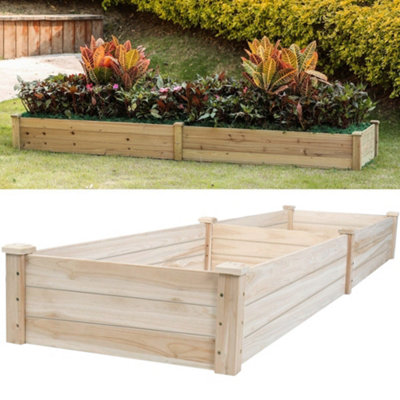 Rectangular Wood Raised Garden Bed Flower Vegetable Plant Seeds Bed