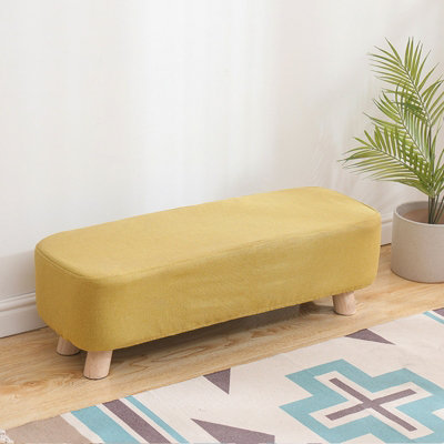 Rectangular Yellow Linen Upholstered Footstool Footrest with Solid ...