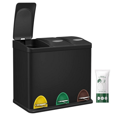 Recycling Bin, 3-in-1 Pedal Bin, 24-Litre Metal Rubbish Bin, Waste ...