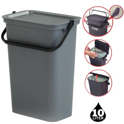 Recycling Bin Food Bin with Handle Slim Kitchen Bin with Lift Top Lid ...