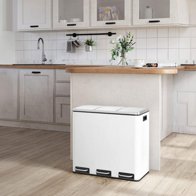 Recycling Bin, Triple Trash Can, 3 x 18L, Pedal Bin with 3 Compartments ...