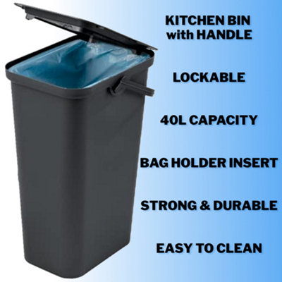 Recycling Bin with Handle 40L Plastic Slim Kitchen Bin with Lift Top ...