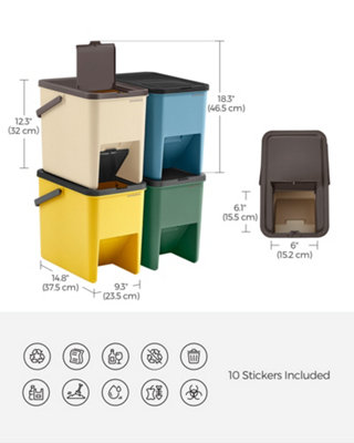 Recycling Bins For Kitchen, Set Of 4 Stackable Trash Bins, 20L Each ...