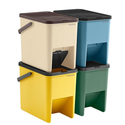 Recycling Bins, Set of 4 Stackable Trash Bins, Waste Separation System ...