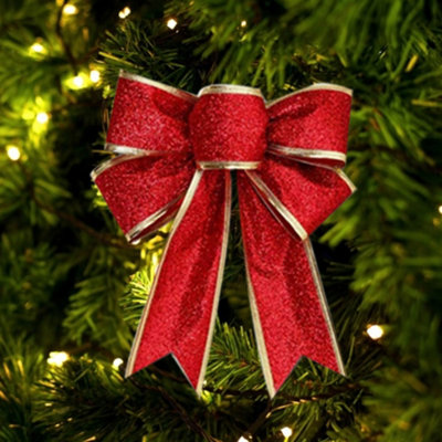 Red 10-piece Bow Ribbon Christmas Tree Decorations 25cm L x 20cm W