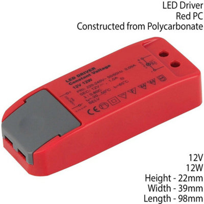 RED 12V DC 12W Constant Voltage LED Driver / Transformer Light Power ...
