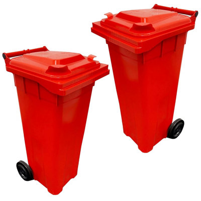 Red 140L Compact Sized Waste Recycling Wheelie Bins With Strong Rubber ...