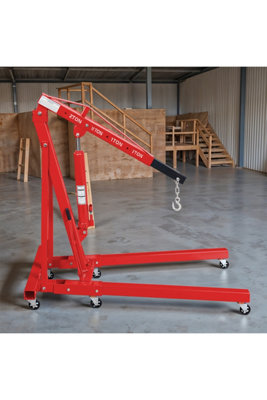Red 2 Ton Folding Hydraulic Engine Hoist with Lever Folding Engine Shop ...