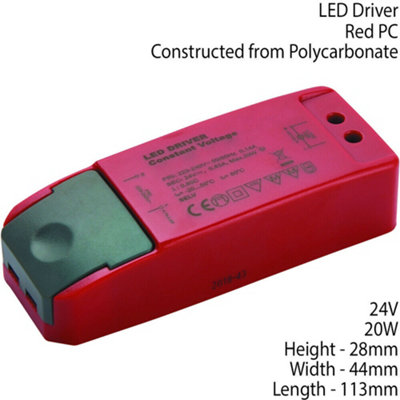RED 24V DC 20W Constant Voltage LED Driver / Transformer Light Power ...