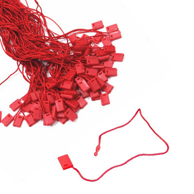 Red 7 Inch Nylon String Hang Tag with Snap Lock Pin, 100pcs