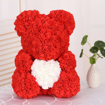 Red and White 40CM Artificial Rose Teddy Bear Festivals Gift with Box ...