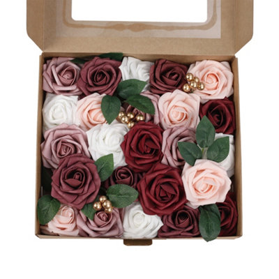 Red Artificial Fake Flower Gift Box Wedding Decor 27 x 25 cm | DIY at B&Q