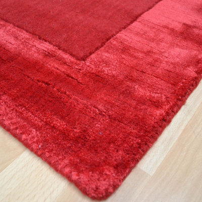 Red Bordered Modern Wool Handmade Rug For Dining Room Bedroom & Living ...