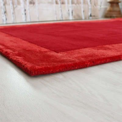 Red Bordered Modern Wool Handmade Rug For Dining Room Bedroom & Living ...