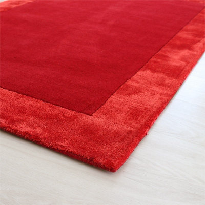 Red Bordered Modern Wool Handmade Rug For Dining Room Bedroom & Living ...