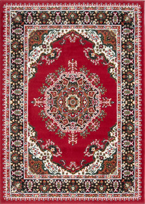 Red Bordered Traditional Living Room Rug 80x150cm