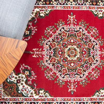 Red Bordered Traditional Living Room Rug 80x150cm