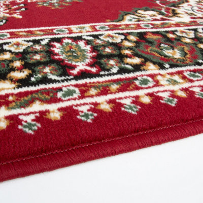 Red Bordered Traditional Living Room Rug 80x150cm