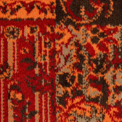 Red Brown Traditional Patchwork Living Room Rug 80x150cm