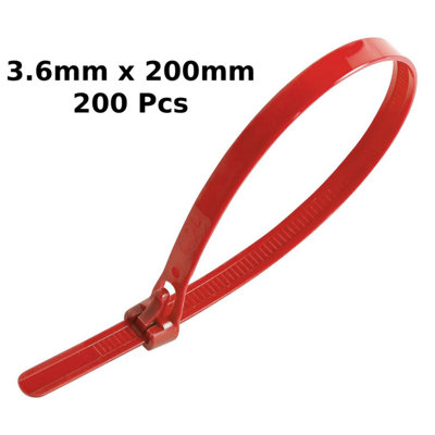 Red Cable tie (L)200mm, Pack of 200 Adjustable Wrap Reusable Zip Ties