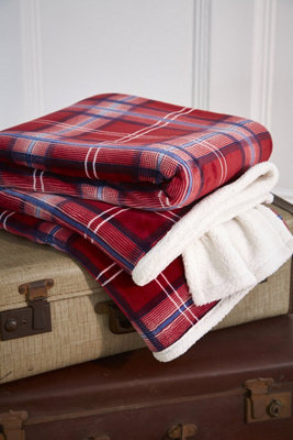Red Check Sherpa Throw. Warm Soft Fleece Throw With Sherpa Reverse. 130 ...