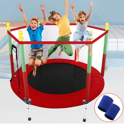Red color 5FT Kid Trampoline With Safety Net Enclosure Children Outdoor ...