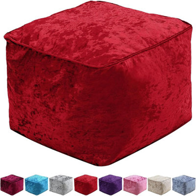 Red Crushed Velvet Bean Bag Pouffe Foot Rest