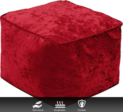 Red Crushed Velvet Bean Bag Pouffe Foot Rest