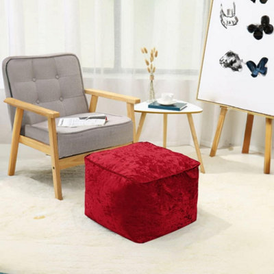 Red Crushed Velvet Bean Bag Pouffe Foot Rest