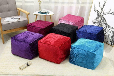 Red Crushed Velvet Bean Bag Pouffe Foot Rest