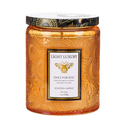 Red Embossing Glass Cup Soy Wax Orange Breeze After Rain Scented Candle ...