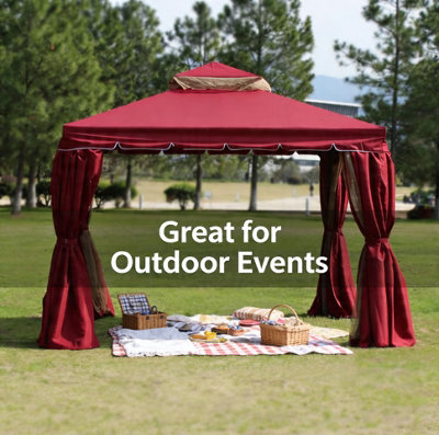 Red Gazebo with Nets Aluminium Frame and Powder coated Steel Roof,3x4x2.75m
