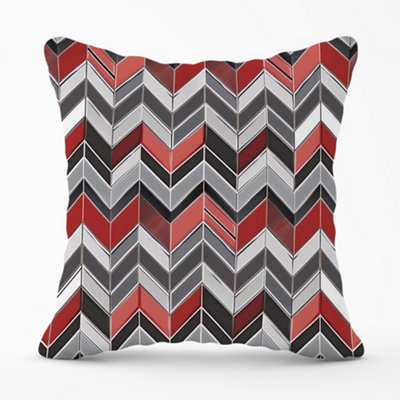 Red Grey Geometric Pattern Cushions 45cm x 45cm at B&Q