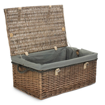 Red Hamper EH057GRY 62cm Antique Wash Picnic Basket Grey Cotton Lining