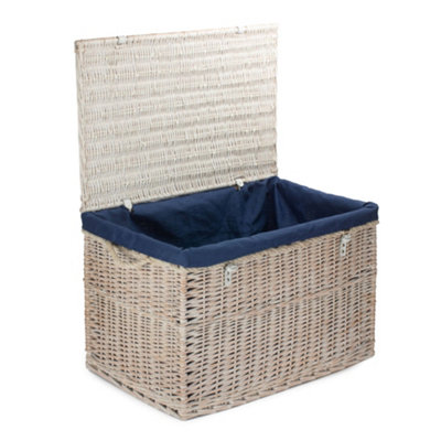 Red Hamper EH067N Wicker Large White Wash Storage Hamper with Navy ...