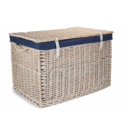 Red Hamper EH067N Wicker Large White Wash Storage Hamper with Navy ...
