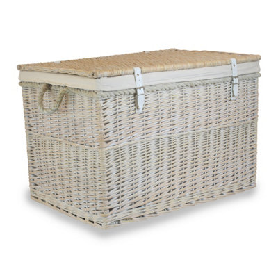 Red Hamper EH067W Wicker Large White Wash Storage Hamper With White ...