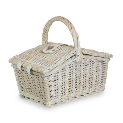 Red Hamper EH081 Wicker Small White Double Lidded Hamper Basket