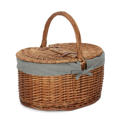 Red Hamper EH093GRY Light Steamed Oval Lidded Hamper with Grey Sage Lining