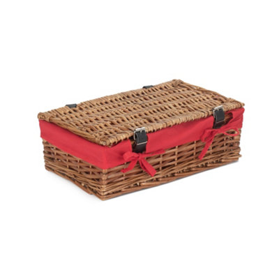 Red Hamper EH098R Wicker Empty Rectangular Gift Red Lined Basket