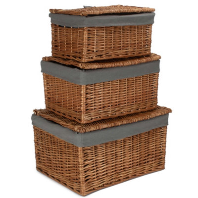 Red Hamper EH128GRY-130GRY Set of 3 Light Steamed Cotton Lined Storage ...