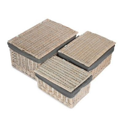 Red Hamper EH131GRY-133GRY Set of 3 White Wash Steamed Cotton Lined ...