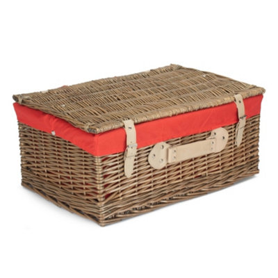 RED HAMPER EH150R 55CM ANTIQUE WASH HAMPER WITH RED LINING