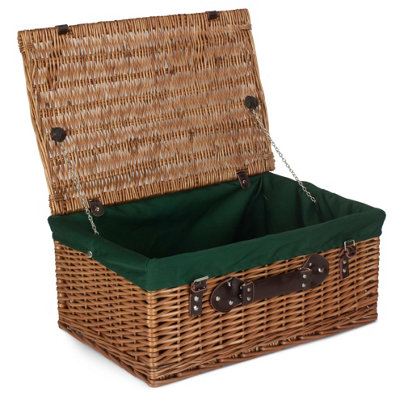 Red Hamper EH151G Wicker 56cm Double Steamed Picnic Hamper Basket With Green Lining | DIY at B&Q