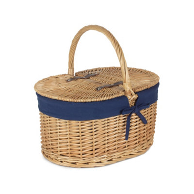 Red Hamper EH166 Wicker Oval Lidded Picnic Shopping Basket With Navy ...