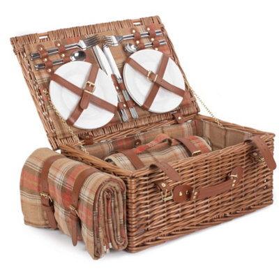 Red Hamper FH105 Wicker Autumn Red Tartan 4 Person Fitted Picnic Basket ...