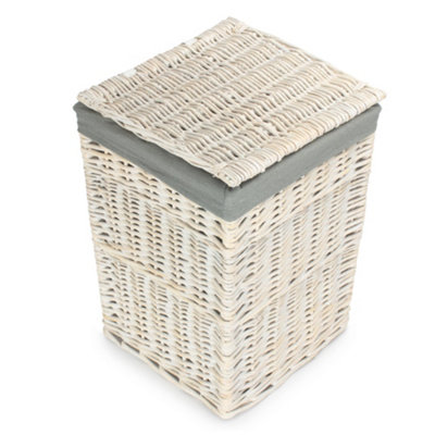 Red Hamper H078GRY/2 Large Square White Wash Laundry Hamper with Grey ...