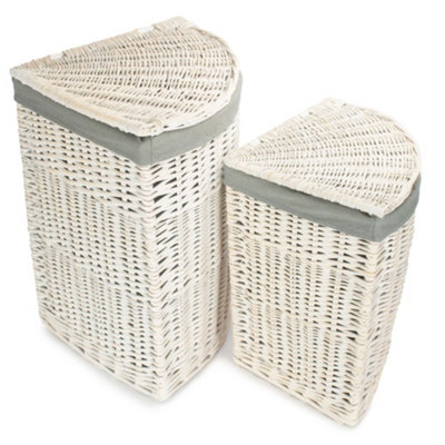 Red Hamper H079GRY Set of 2 Corner White Wash Laundry Hamper with Grey ...